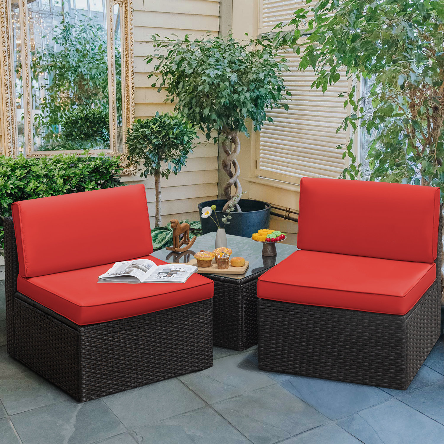 Ebern Designs 3-Piece Patio Conversation Set With Cushions | Wayfair