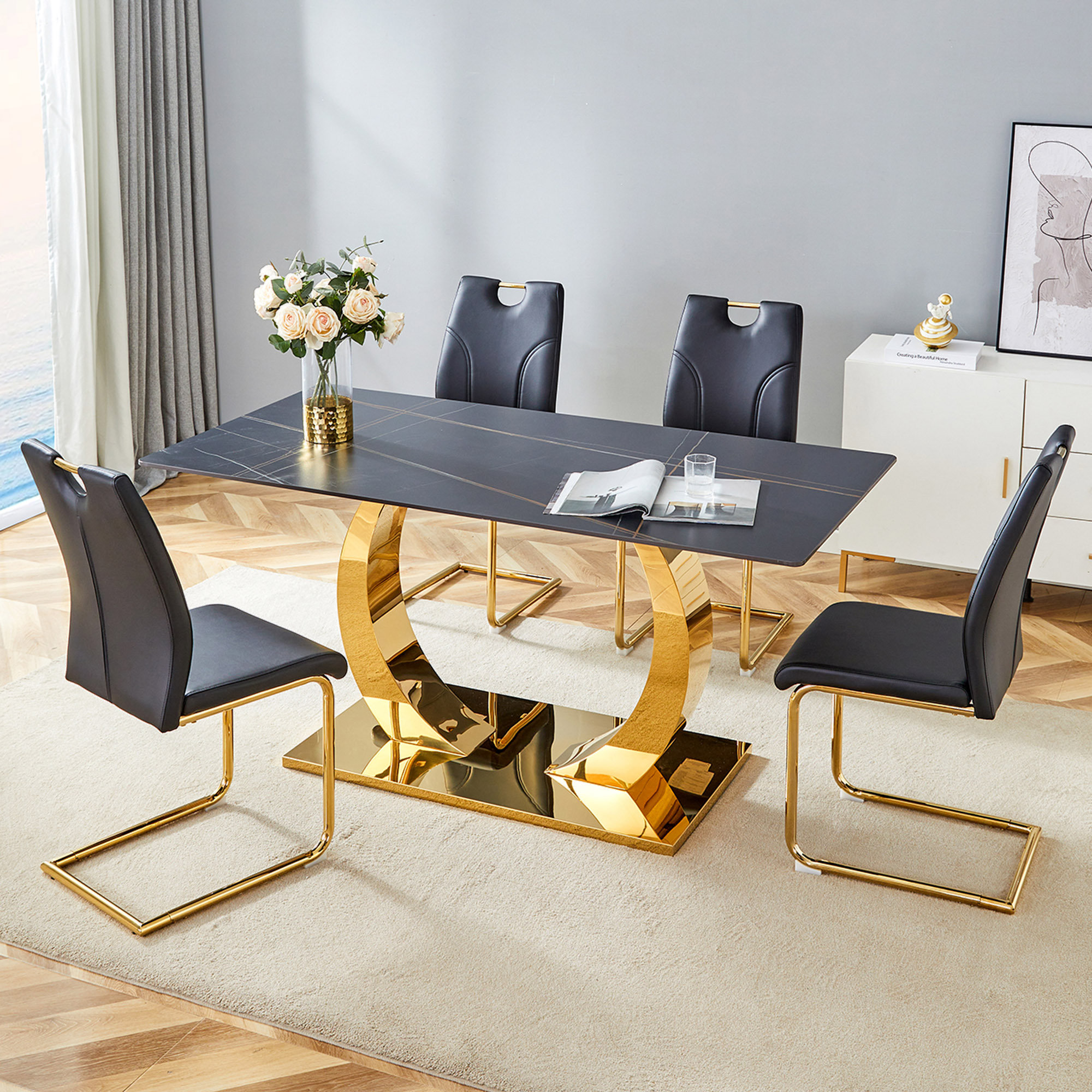 Mercer41 Table And Chair Set.63X31.5-Inch Sintered Stone Dining Table ...