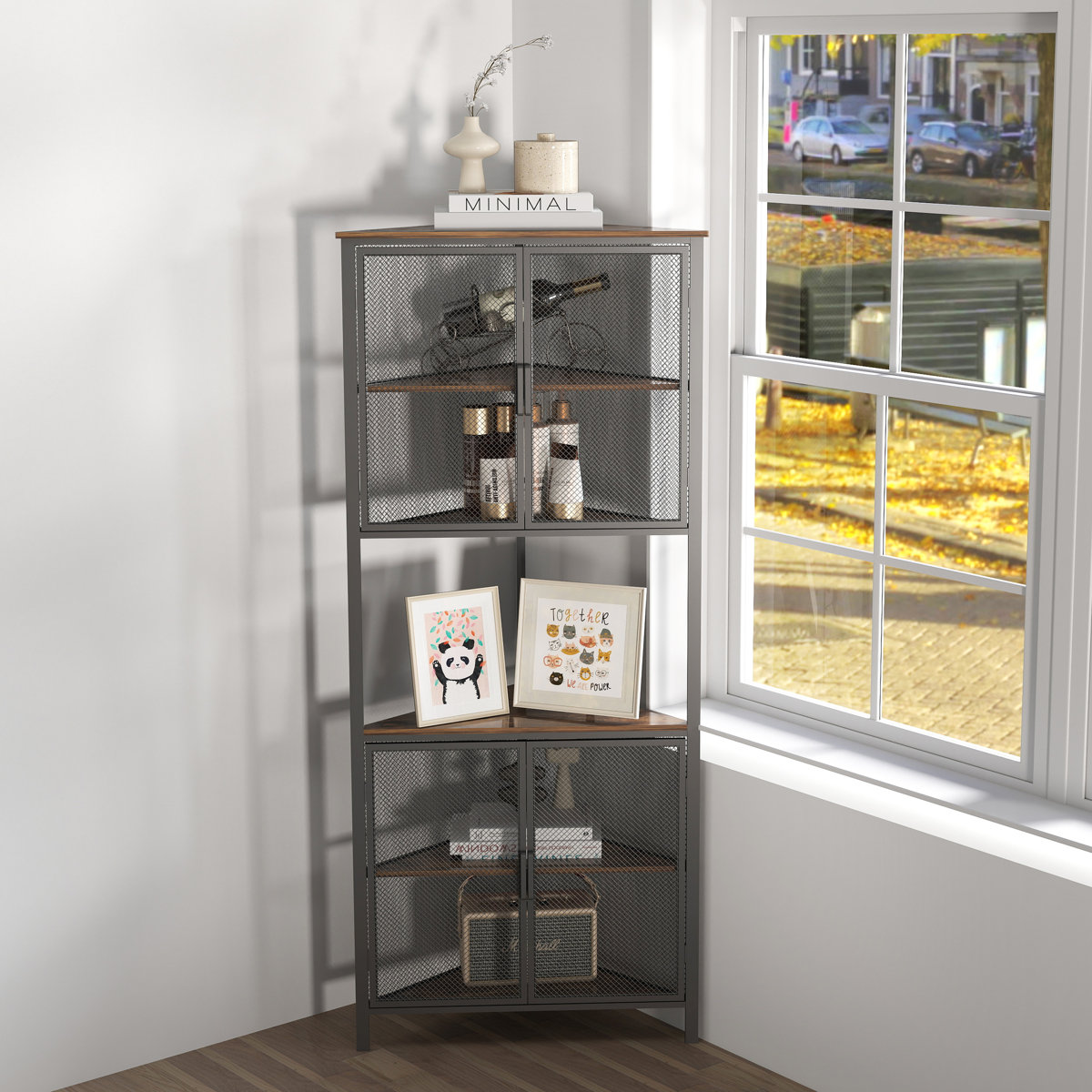 17 Stories 5-layer frame with metal mesh door for small space corner ...