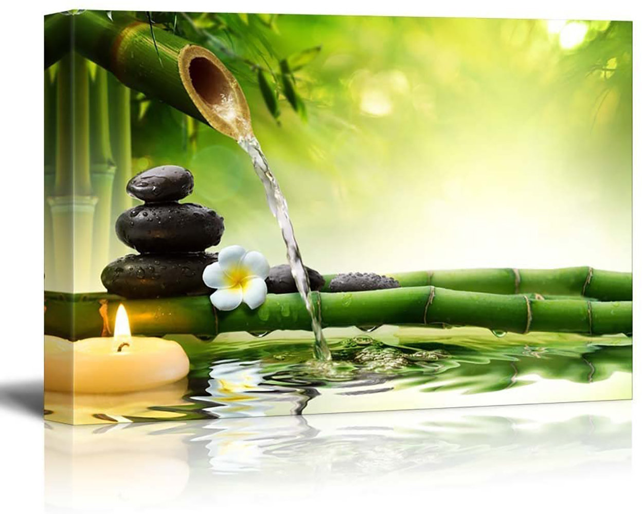 IDEA4WALL Zen Stones Rocks And A Plumeria Over Bamboo On Canvas Print ...