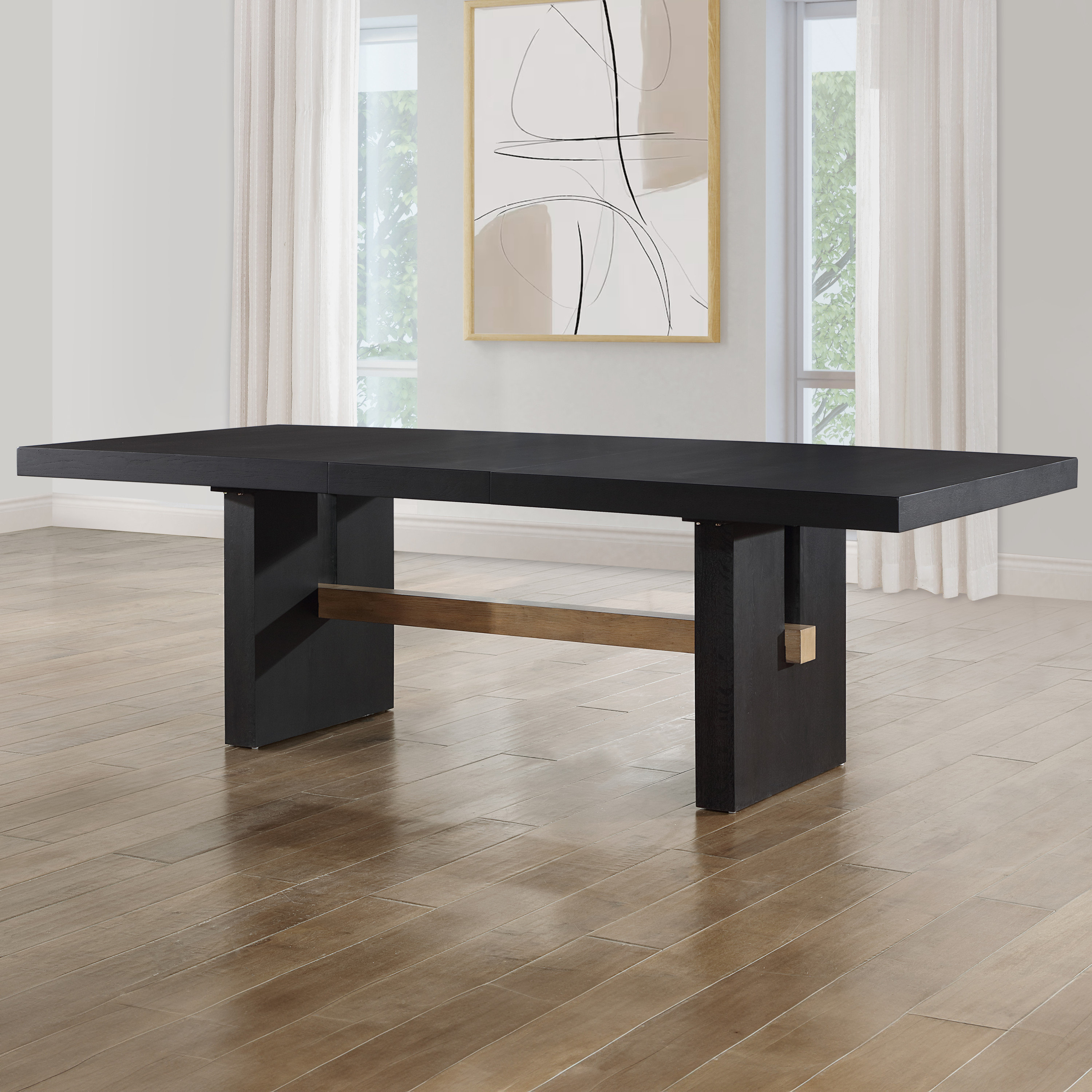Hokku Designs Rickye 78-96" Extendable Oak Trestle Wood Dining Table ...