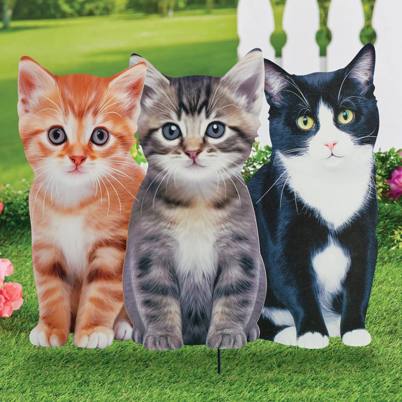 Gracie Oaks Realistic Kitten Trio Outdoor Garden Stake | Wayfair