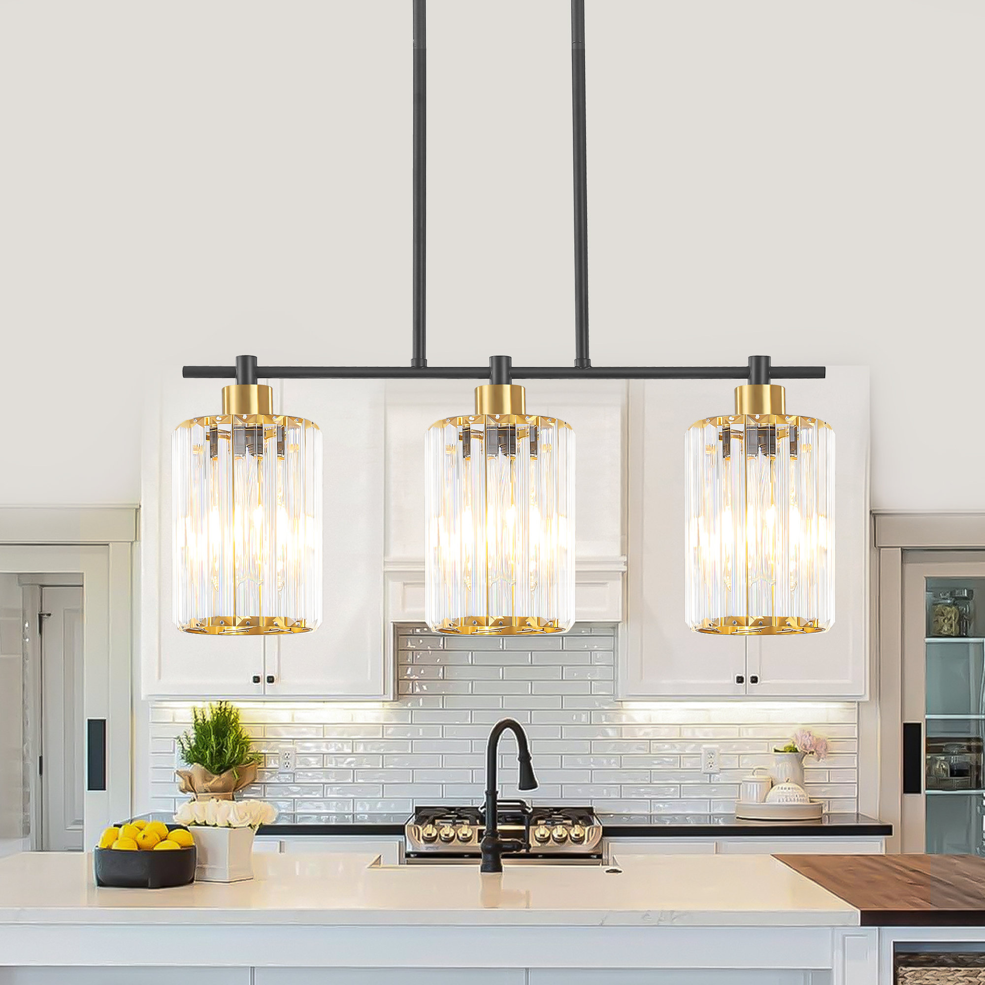Mercer41 Bette 3 - Light Modern Kitchen Island Crystal Pendant Light ...