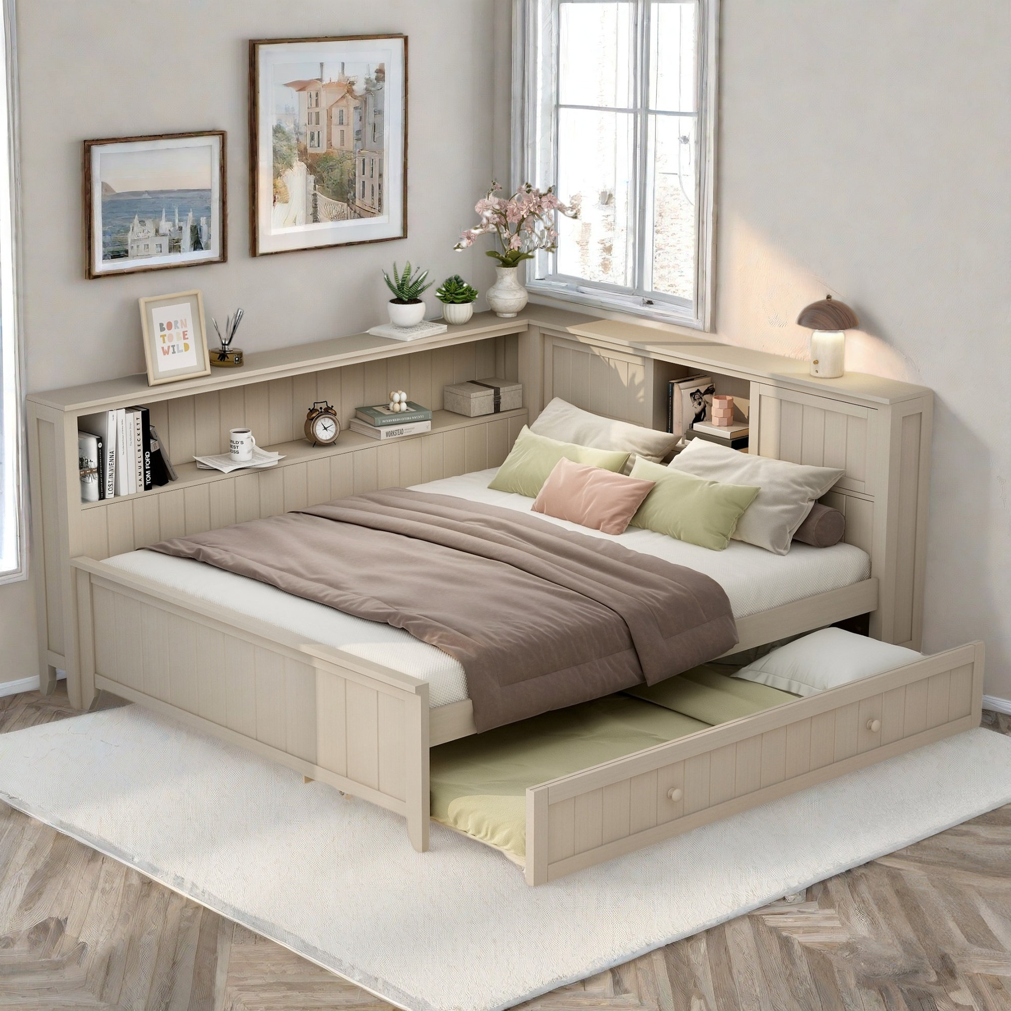 Red Barrel Studio® Wood Daybed With Storage Shelves, Sliding Doors And ...