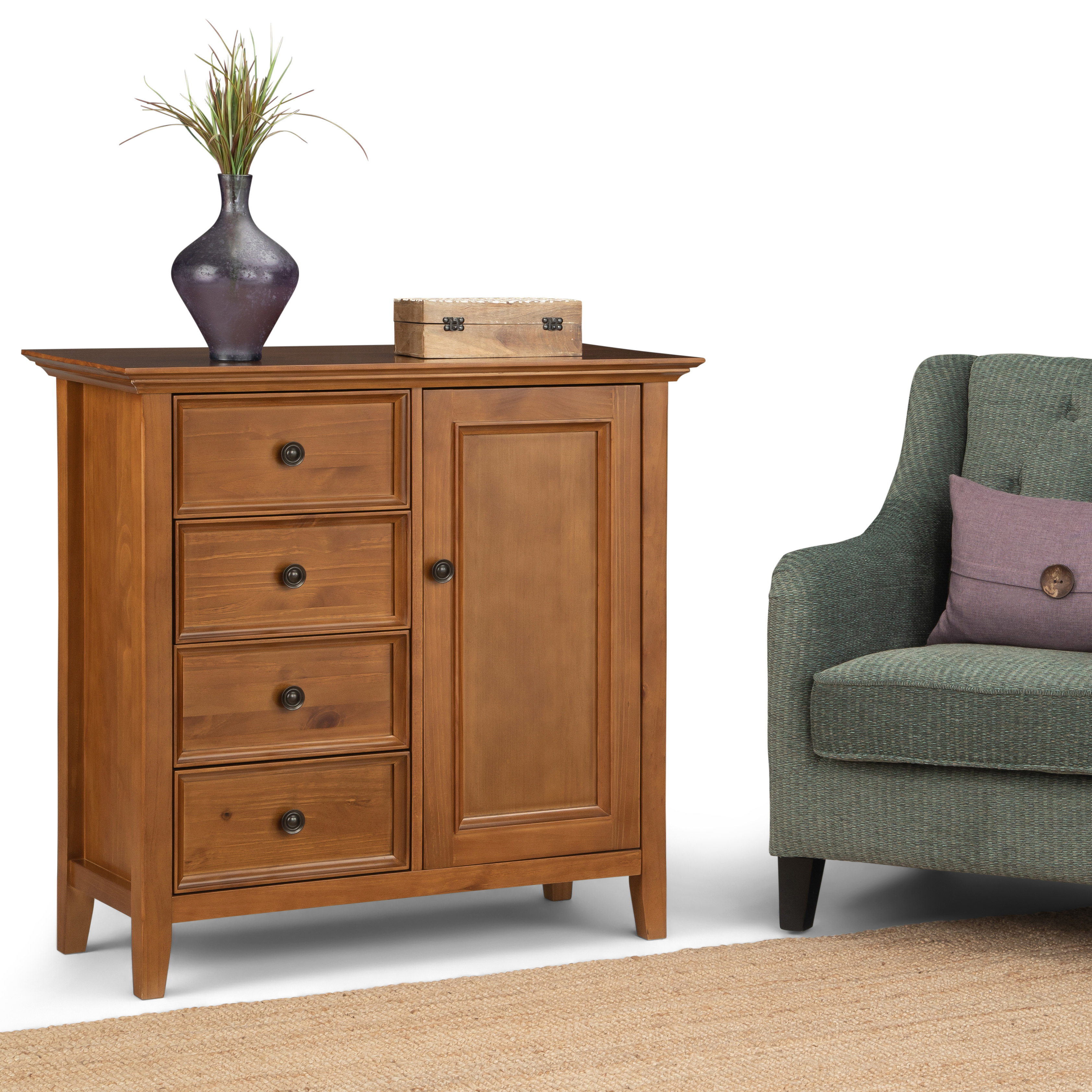 Simpli Home Amherst 32"W Solid Wood 2-Shelf Low Storage Cabinet with ...