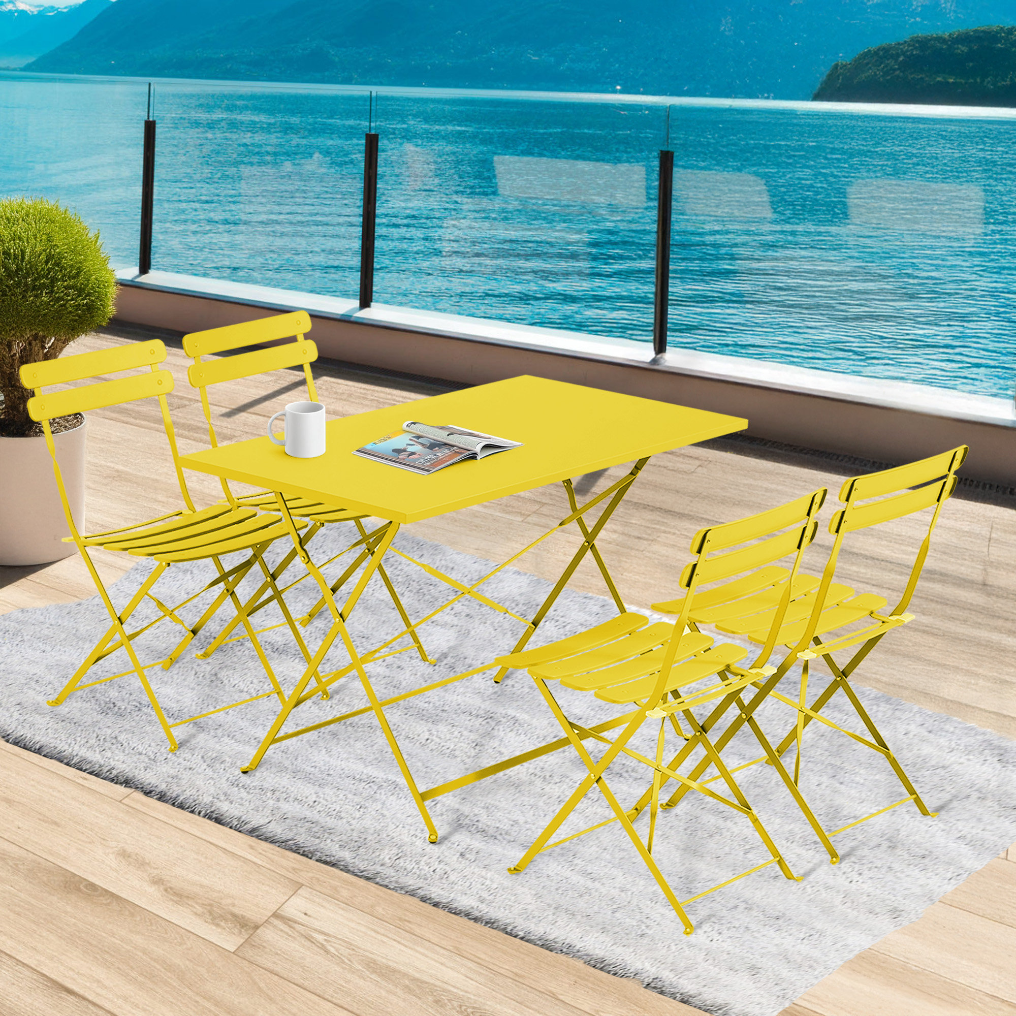 EROMMY 5-piece Foldable Patio Bistro Set With Rectangular Table And ...