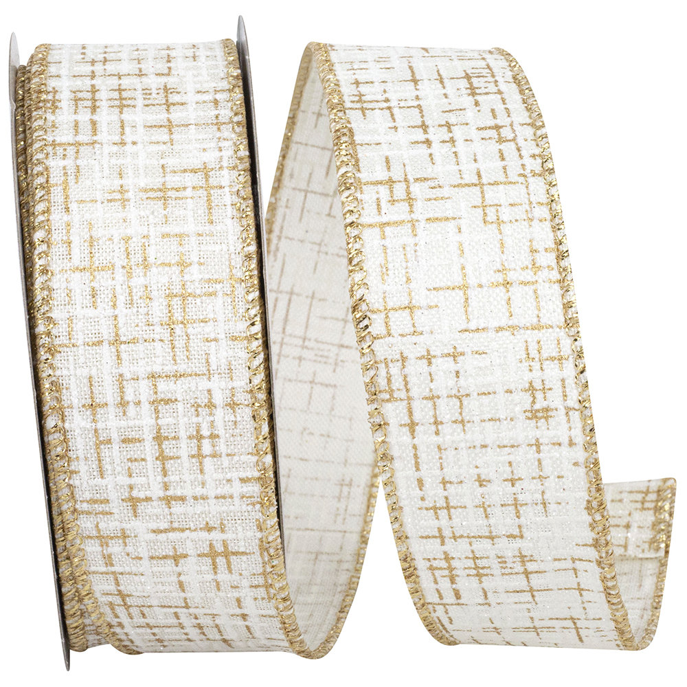 The Holiday Aisle® Striped Texture Elegance Linen Wired Edge Ribbon ...