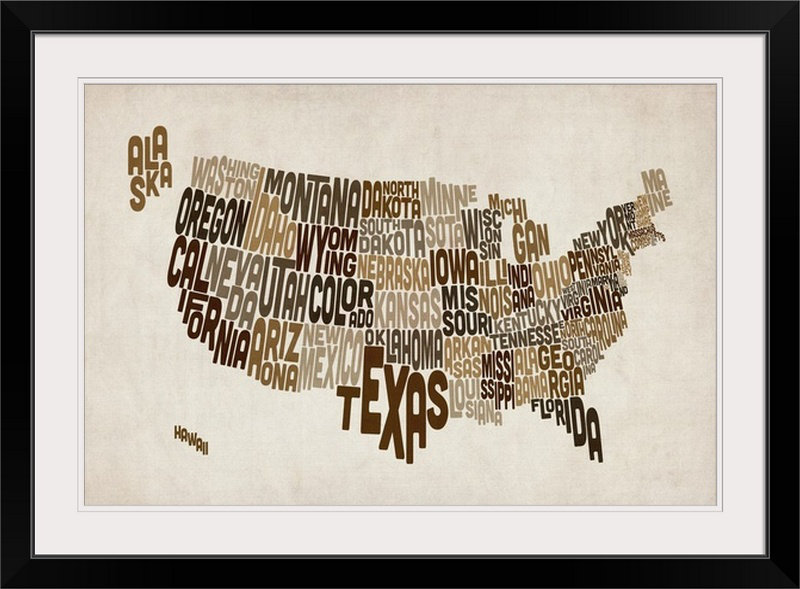 Ebern Designs Francy 'United States Typography Text Map, Tan by Michael ...