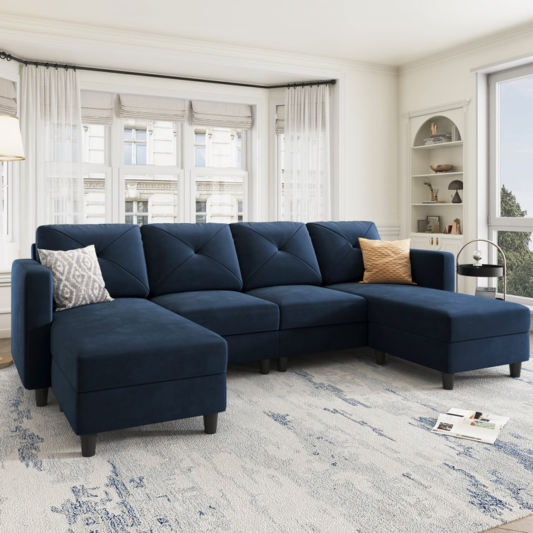 HONBAY U Shaped Sectional Couch Upholstered Sofa Couch with Chaise ...