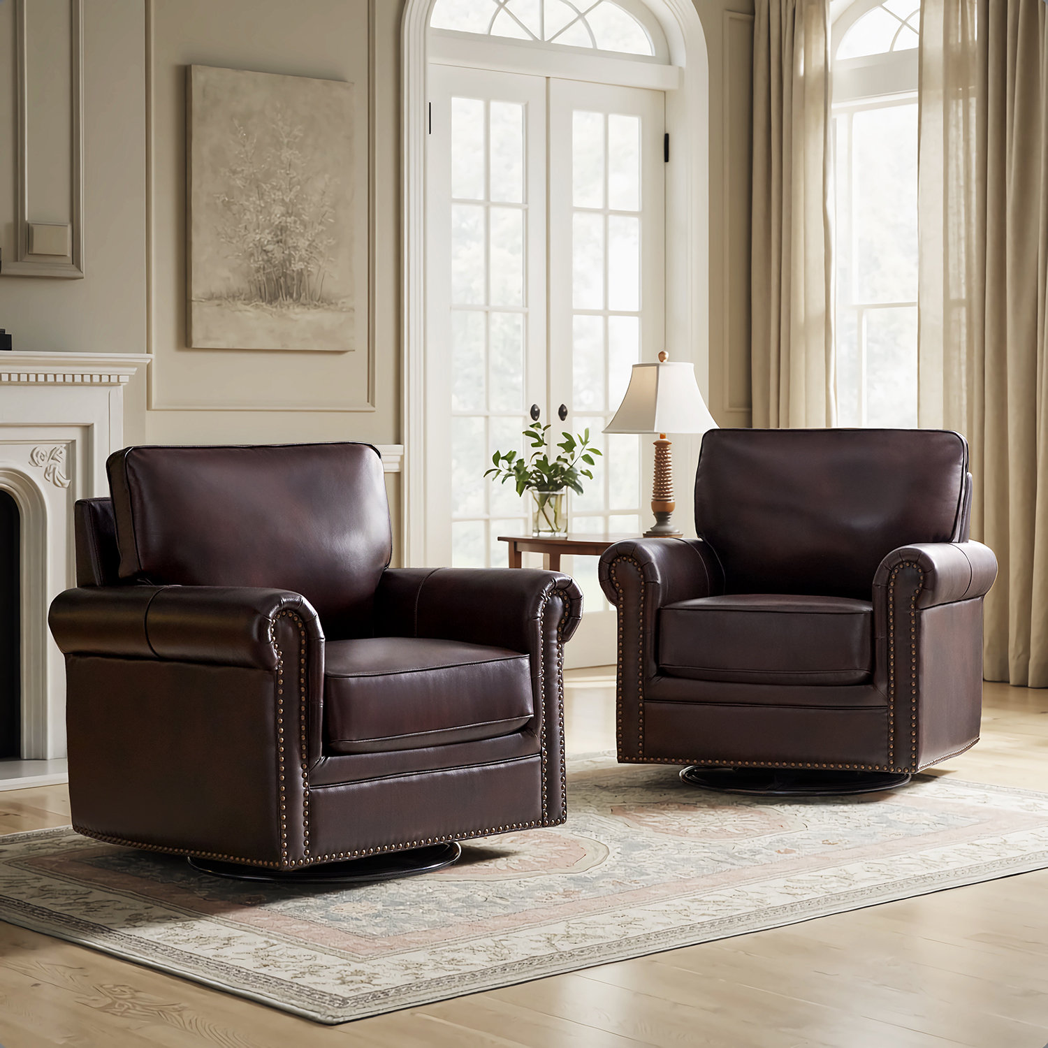 Red Barrel Studio® Auer Traditional Genuine Leather Swivel Rocker Chair ...