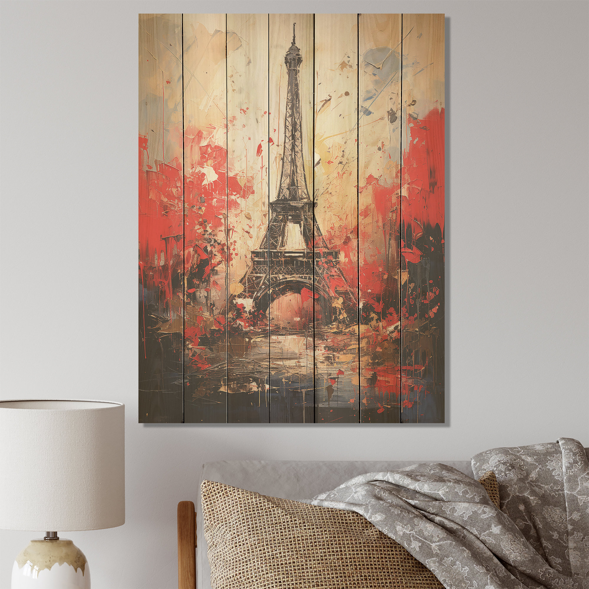 Winston Porter Red And Beige Eiffel Tower In Paris - City Paris On Wood ...