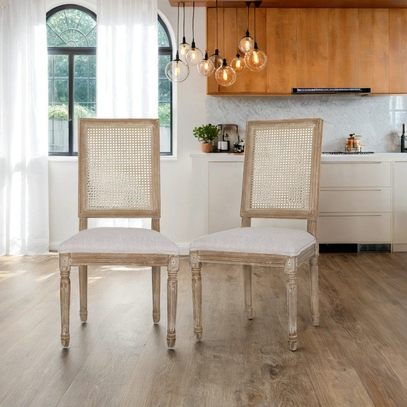 One Allium Way® 2pc Dining Chairs with Cane Backrest, Upholstered Seat ...