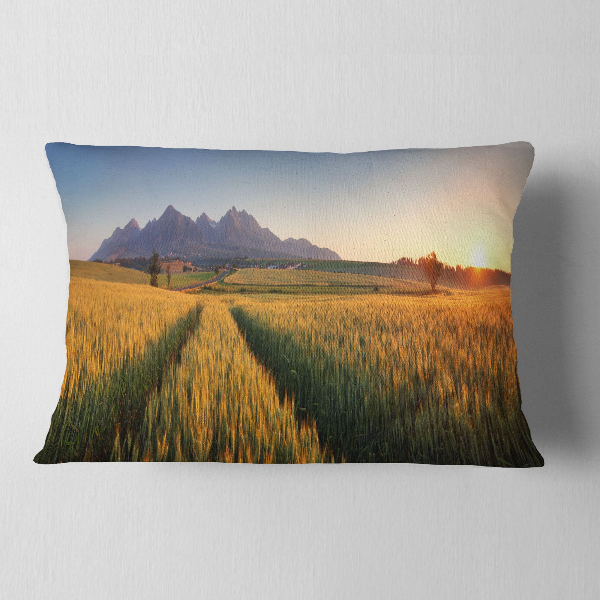 Design Art Landscape Printed Summer Wheat Fields Slovakia Throw Pillow ...