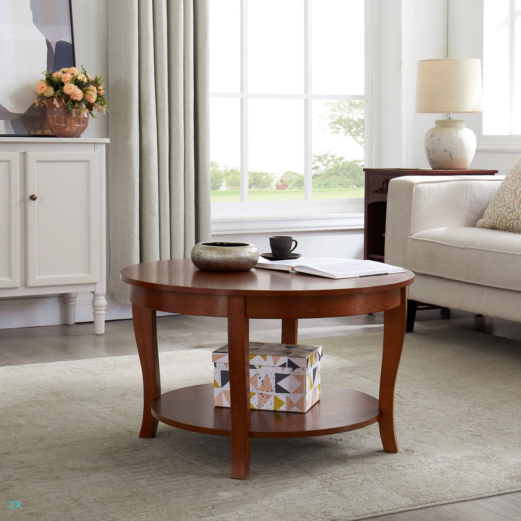 Latitude Run® Traditional Round Coffee Table With Open Storage Shelf,2 ...