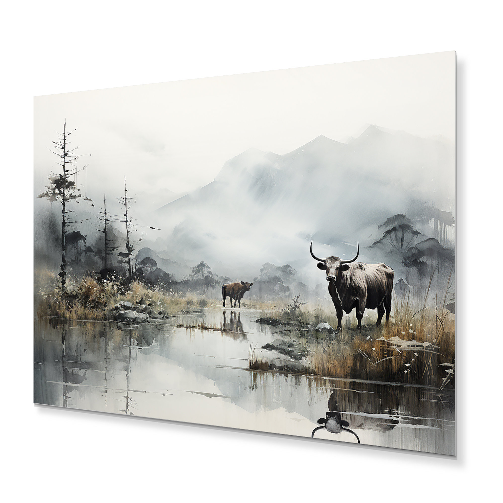 Latitude Run® Asian Cow Sumi XII - Unframed Print on Metal | Wayfair