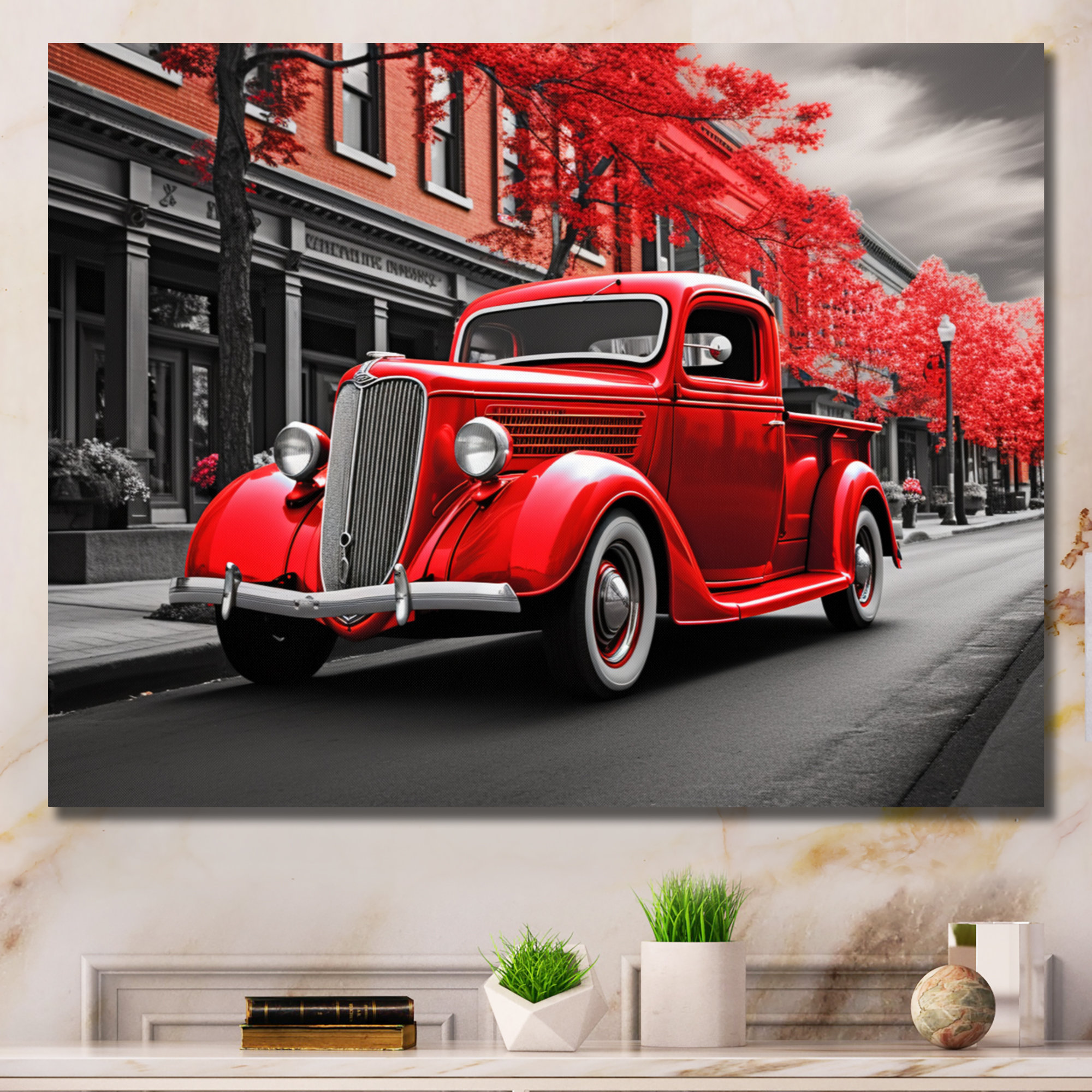 Latitude Run® Red Pickup Truck Road Legends III - Transportation Canvas ...