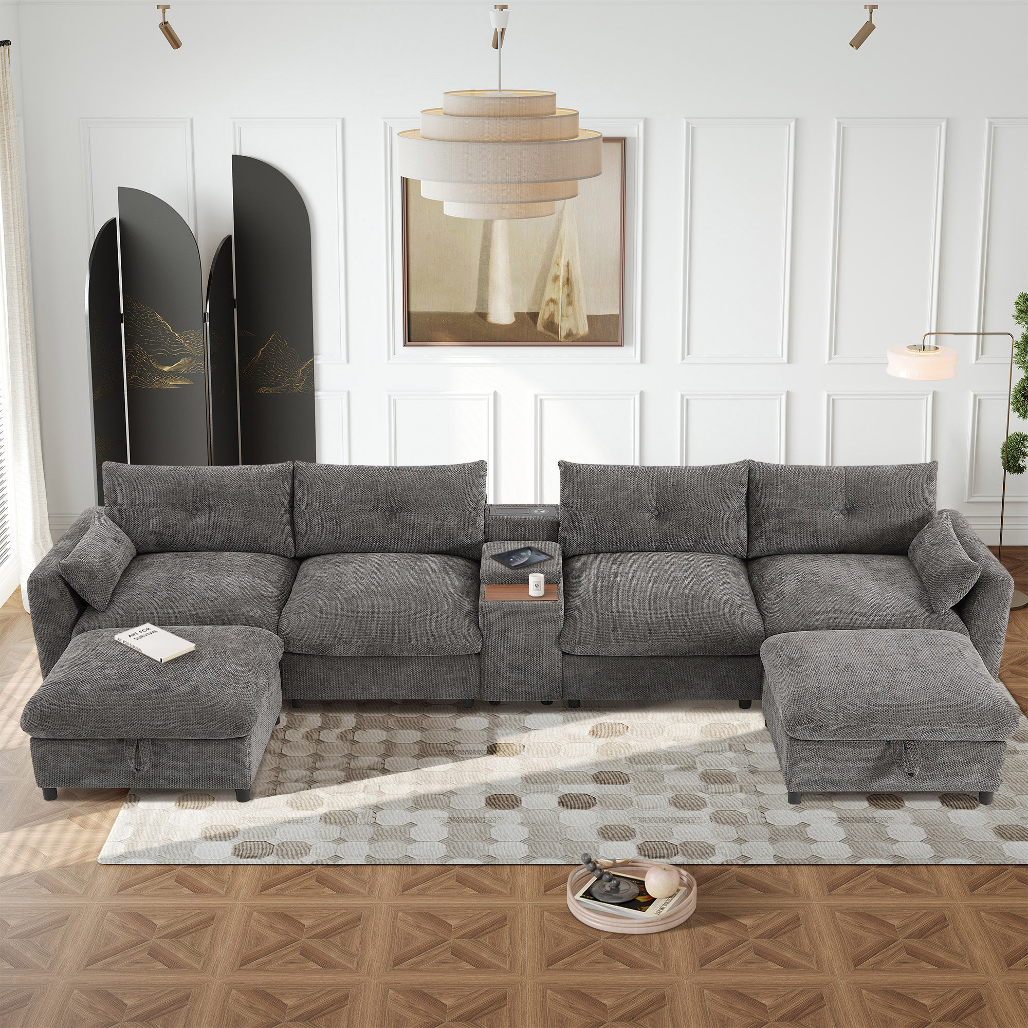 Ebern Designs Epiphany 7-Piece Modular Chenille Sectional Sofa With ...