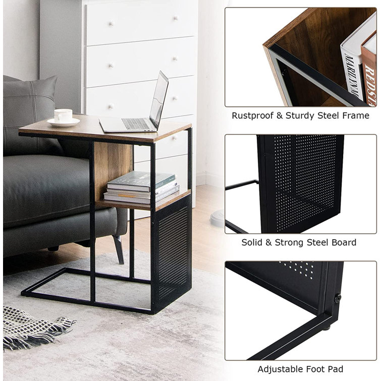 17 Stories 2-Tier Side End Table C-Shaped Bedside Table W/ Wooden ...