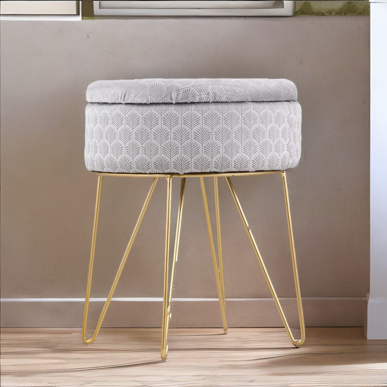 Borough Wharf Velvet Round Ottoman Footstool With Storage | Wayfair.co.uk