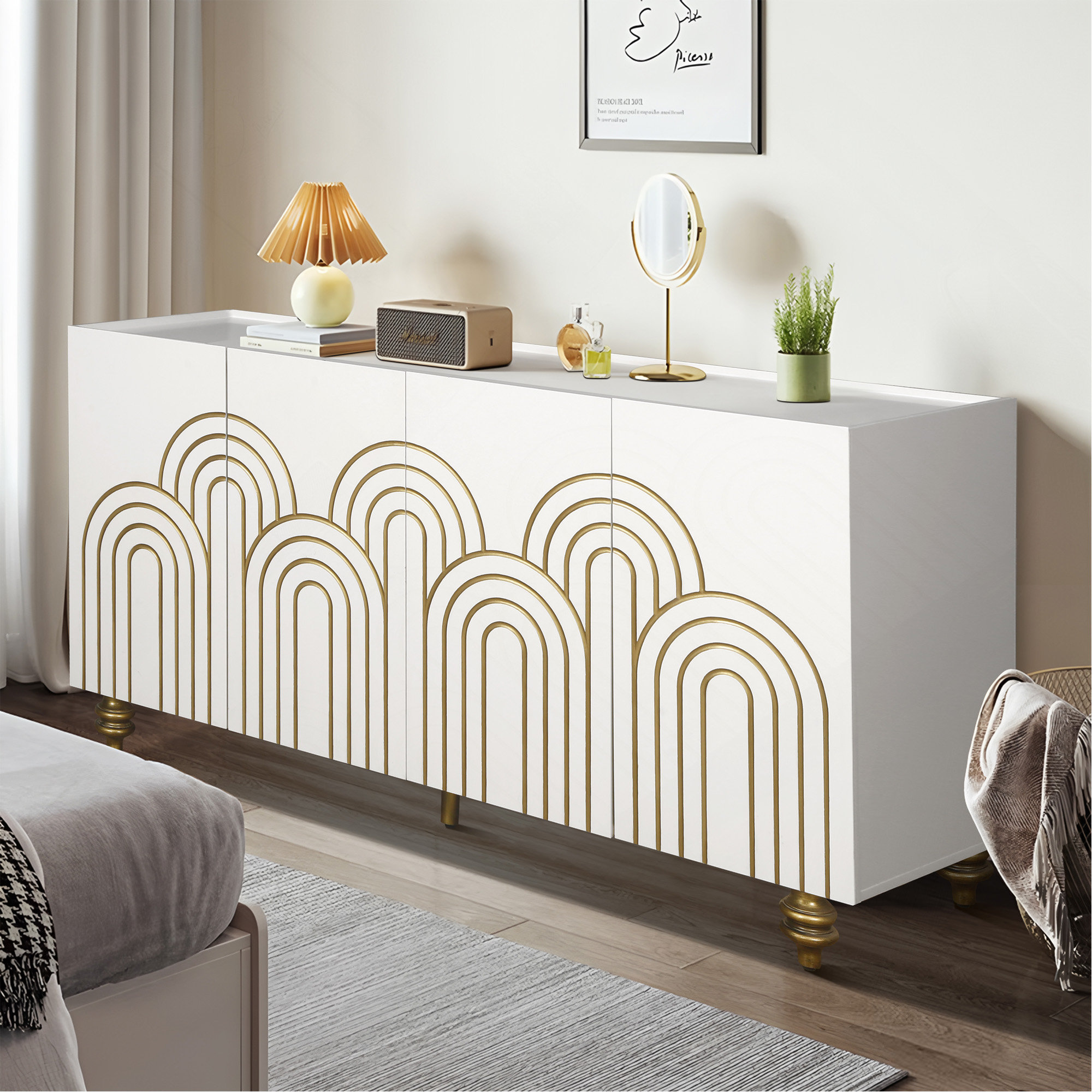 Rosdorf Park Modern Fluted Sideboard Buffet With Storage, Curve Element ...