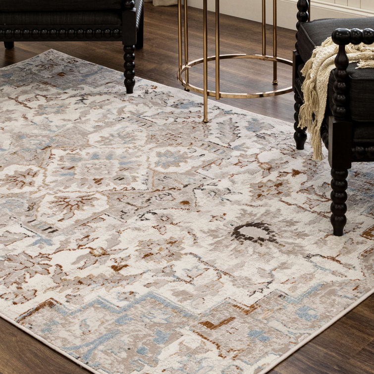 Bungalow Rose Helen Cream Floral Ornamental Medallion Area Rug ...