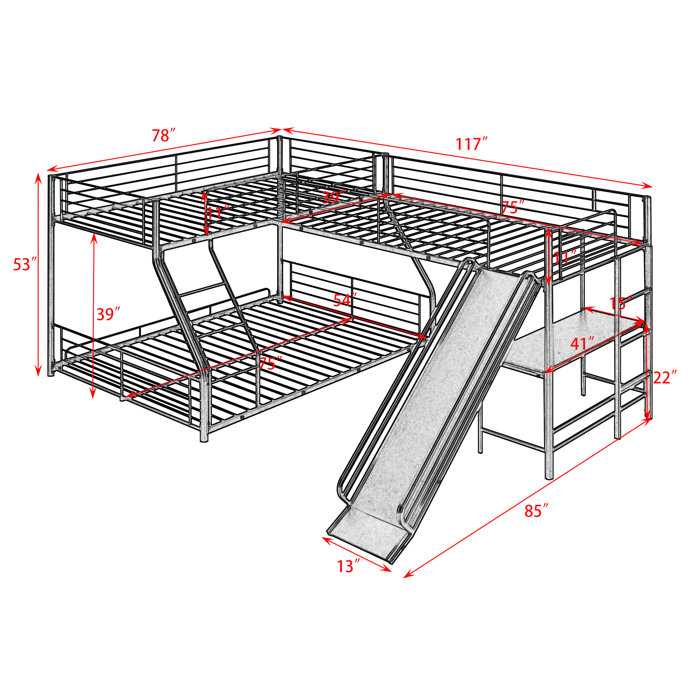 Viv + Rae Kitson Twin Over Full Metal L-Shaped Bunk Bed with Built-in ...