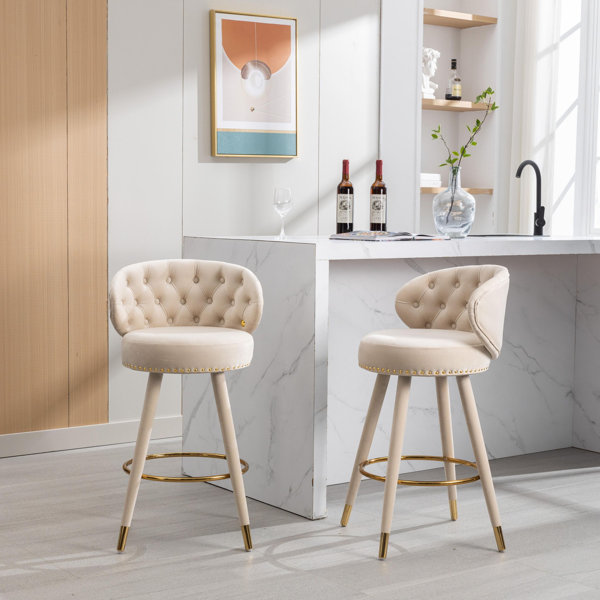 Everly Quinn Kalleb Swivel Upholstered 28'' Counter Stool | Wayfair