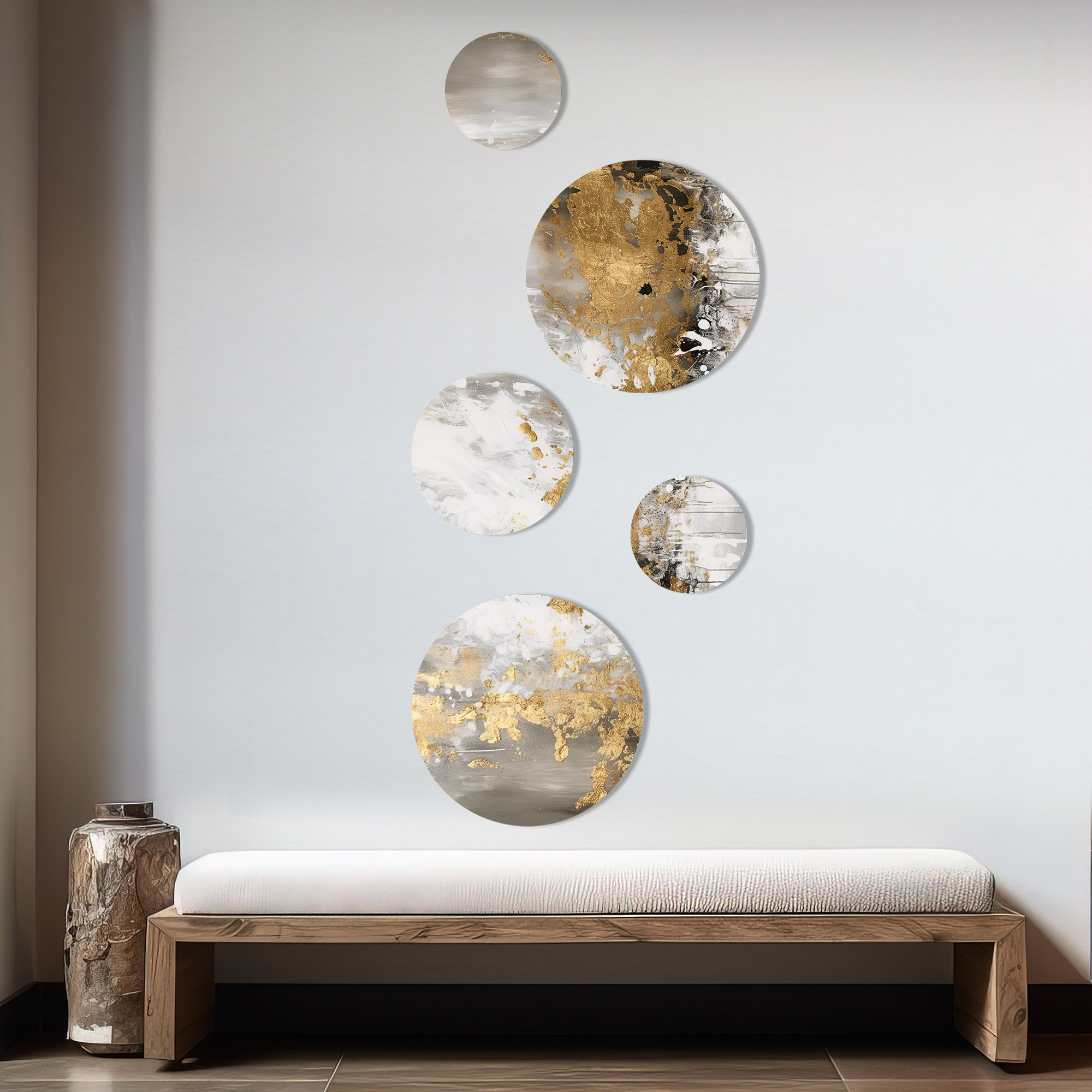 Design Art Gold and White Marble Abstract - Abstract Round Metal Wall ...