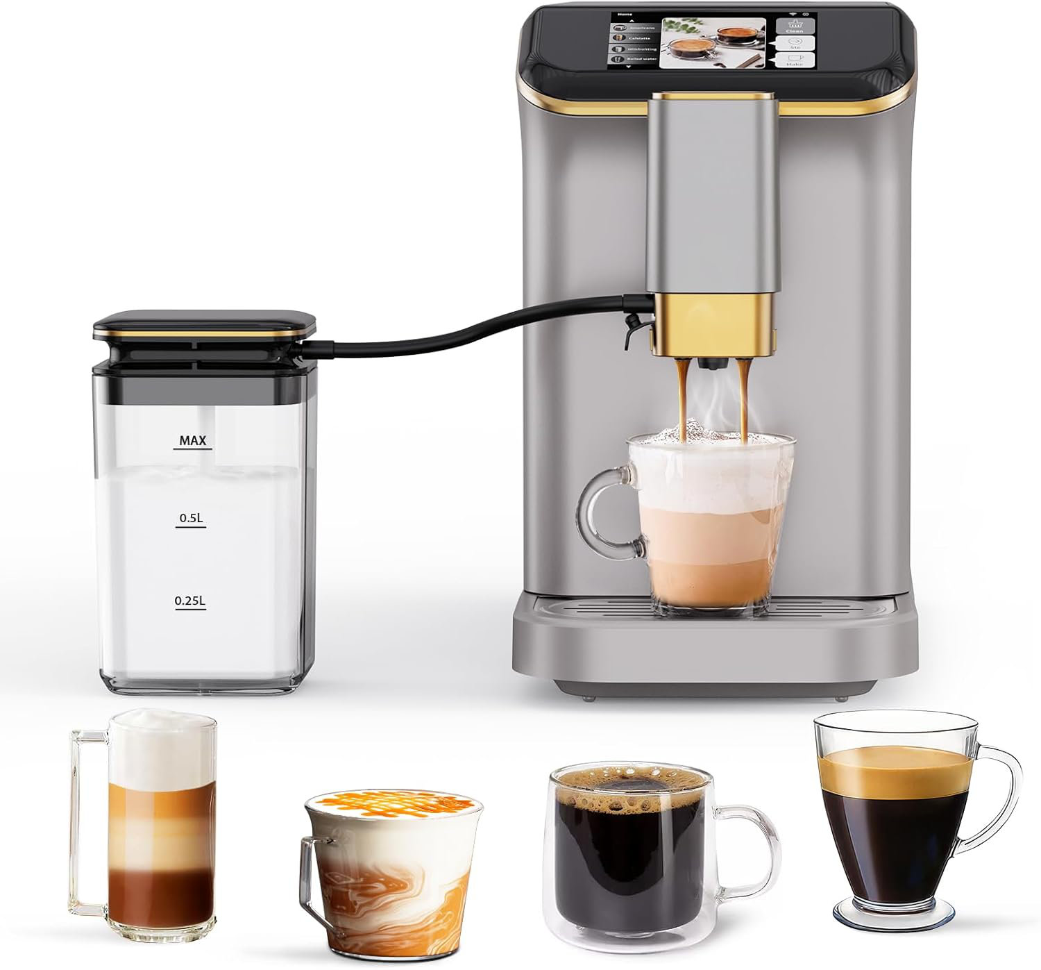 Fashionwu Fully Automatic Espresso Coffee Machine With Milk Frother, 8 ...
