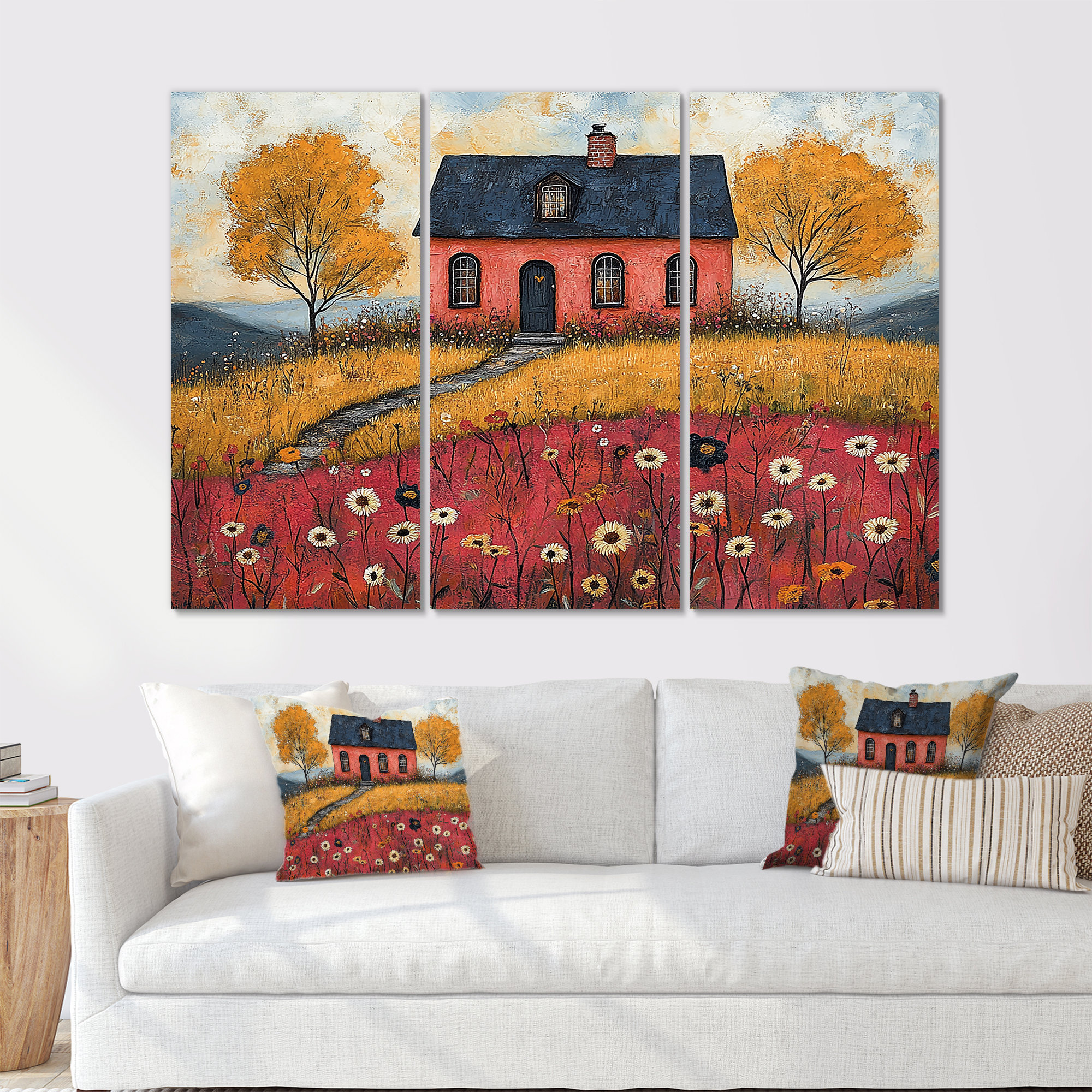 August Grove® Red Autumn Farm Landscape - Farmhouse Wall Decor Set ...