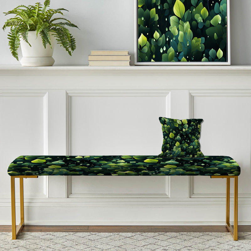 Design Art Green Wasabi Leaves Plants - Plants Upholstered Gold Bench ...