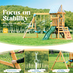 ROBUD Wooden Swing Set with Slide and 2 Swing(s) | Wayfair