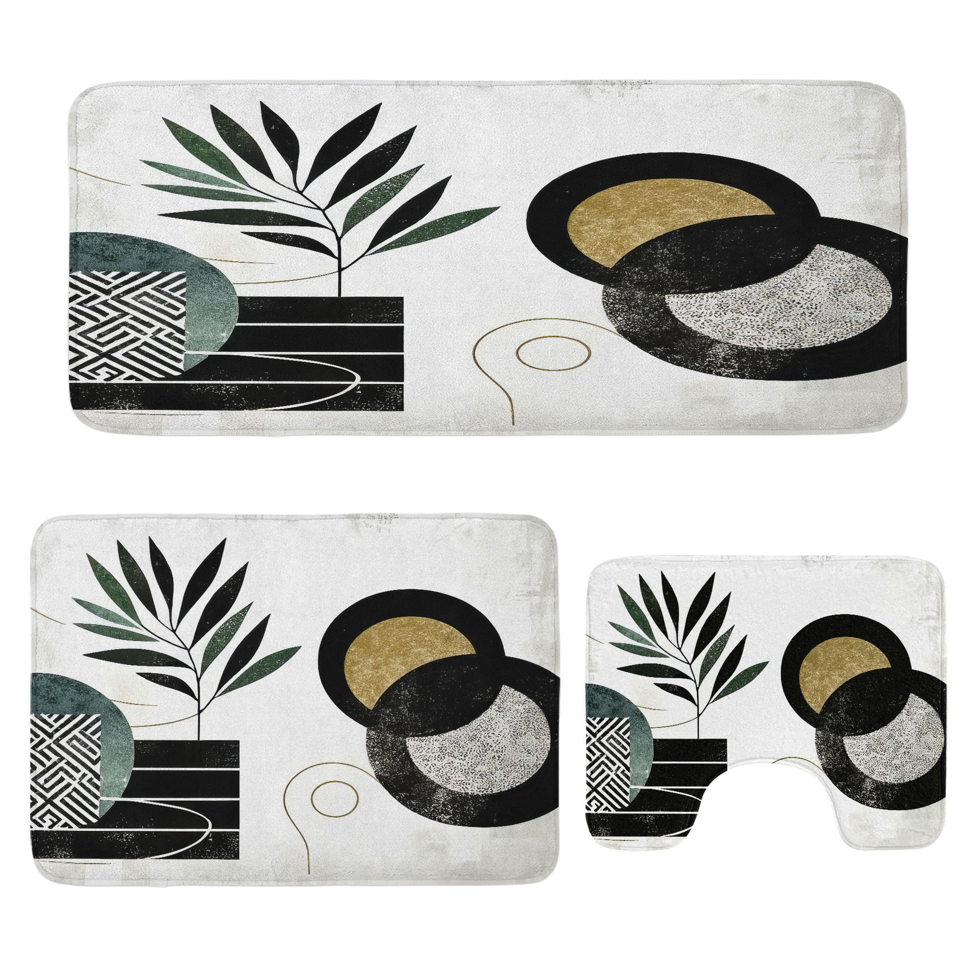 East Urban Home Modern Bathroom Rug Set 3 Pieces U-Shape & Rectangle ...