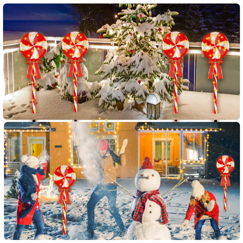 Ophelia & Co. 4-Pack Lollipop Peppermint Pathway Lights - Warm White ...