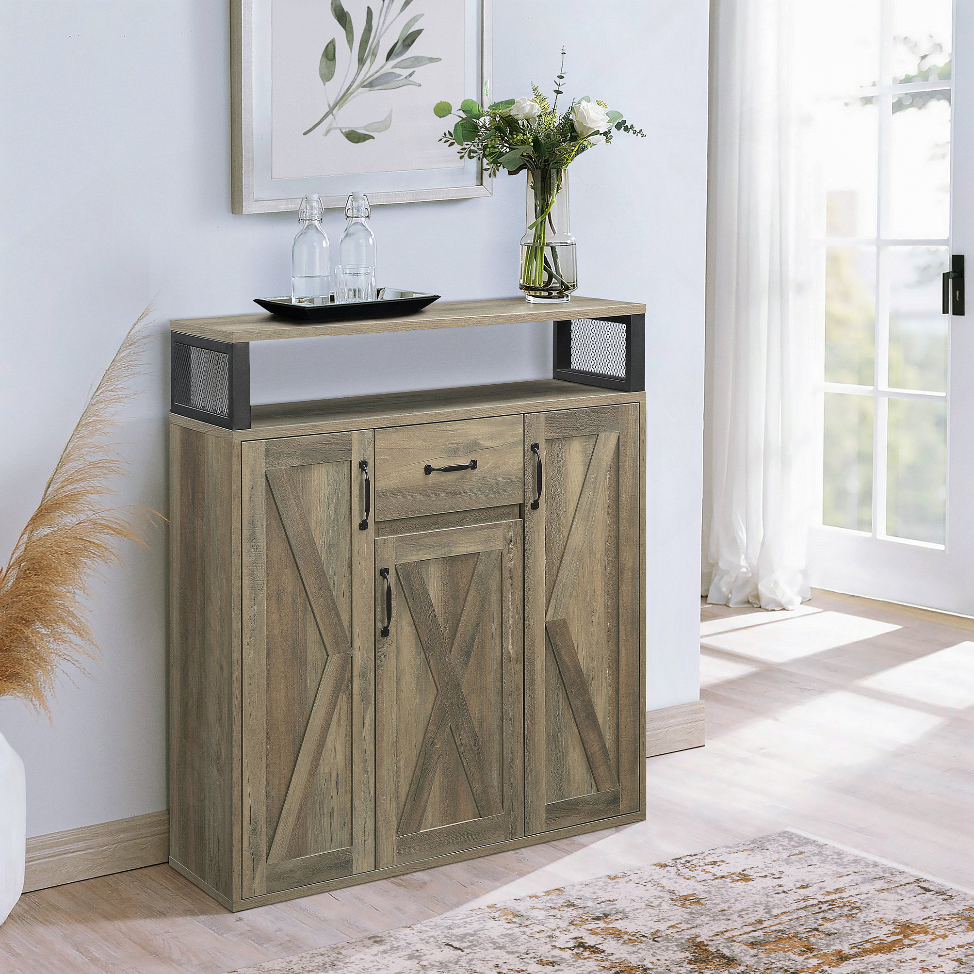 Ophelia & Co. Rustic Oak Server with 3 Doors | Wayfair