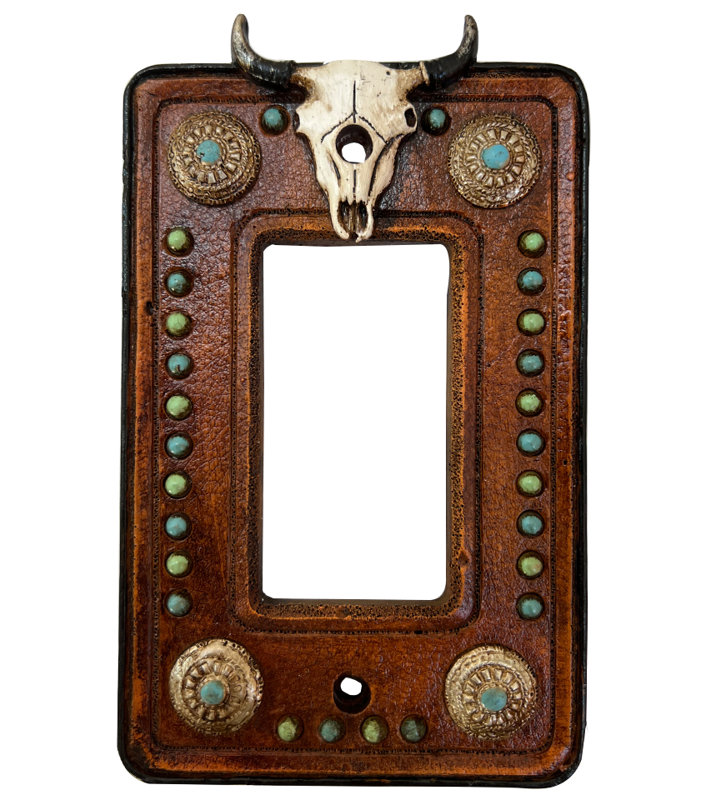 De Leon Collections Polyresin Leather Concho with Cow Skull 1-Gang ...