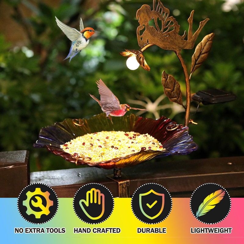 Red Barrel Studio® Solar Glass Colored Bird Bath | Wayfair