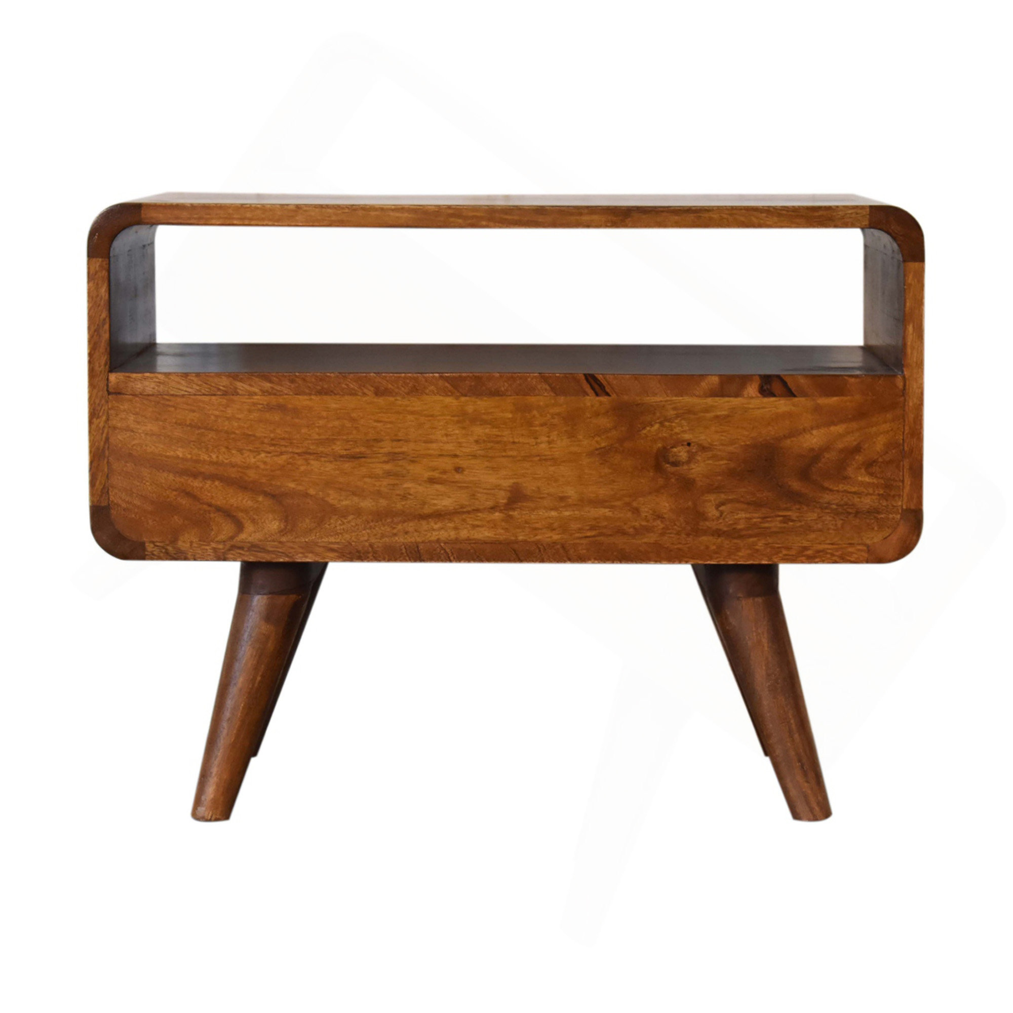 George Oliver Wood Mini Chestnut Curved Media Unit With 2-Drawers, Open ...