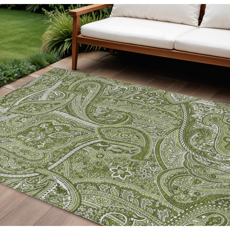 HomeRoots 8' X 10' Artichoke Green And Olive Green Paisley Washable ...
