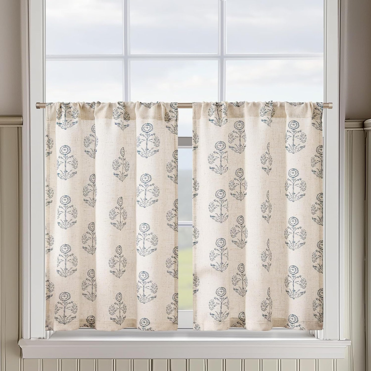 Lark Manor™ Linen Floral Kitchen Curtains Rod Pocket Tier Curtains ...