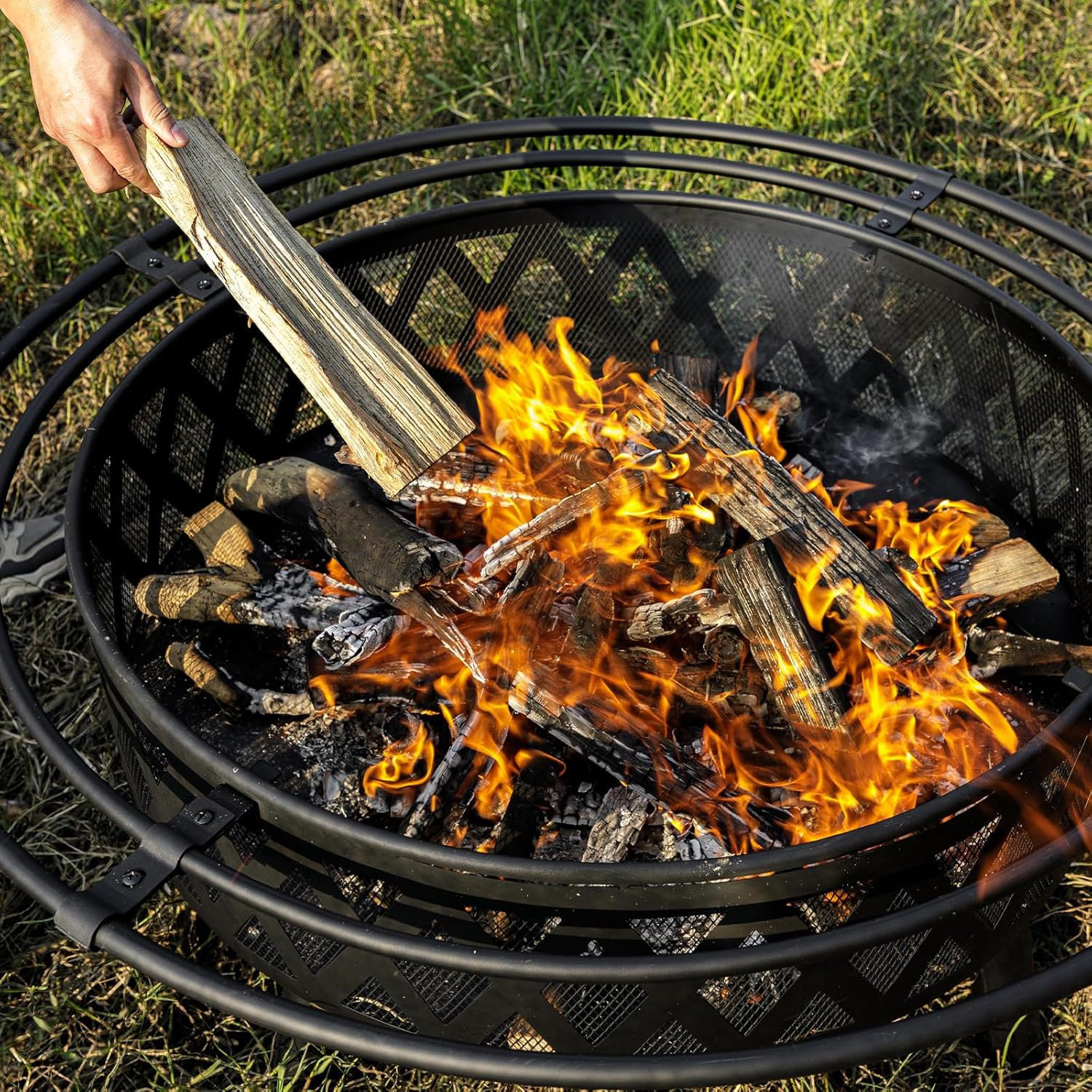 ENDROM 42" Large Wood Fire Pit with Spark Screen – Outdoor Firepit with ...