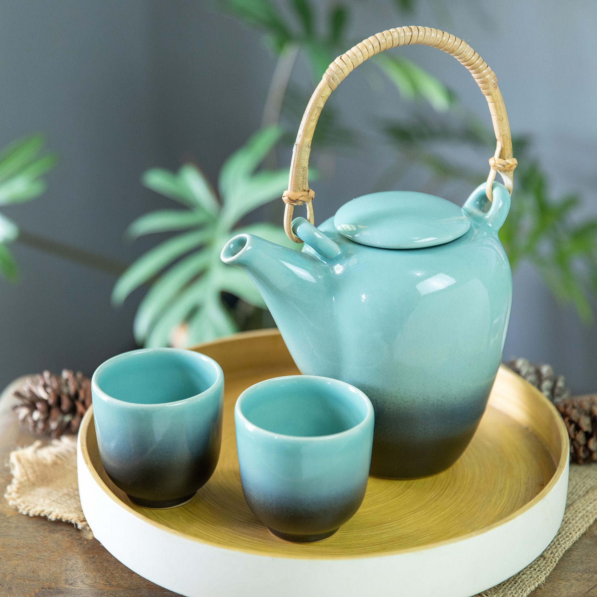 Rosecliff Heights Celica Handmade Ceramic and Bamboo Tea Set (3 Pieces ...