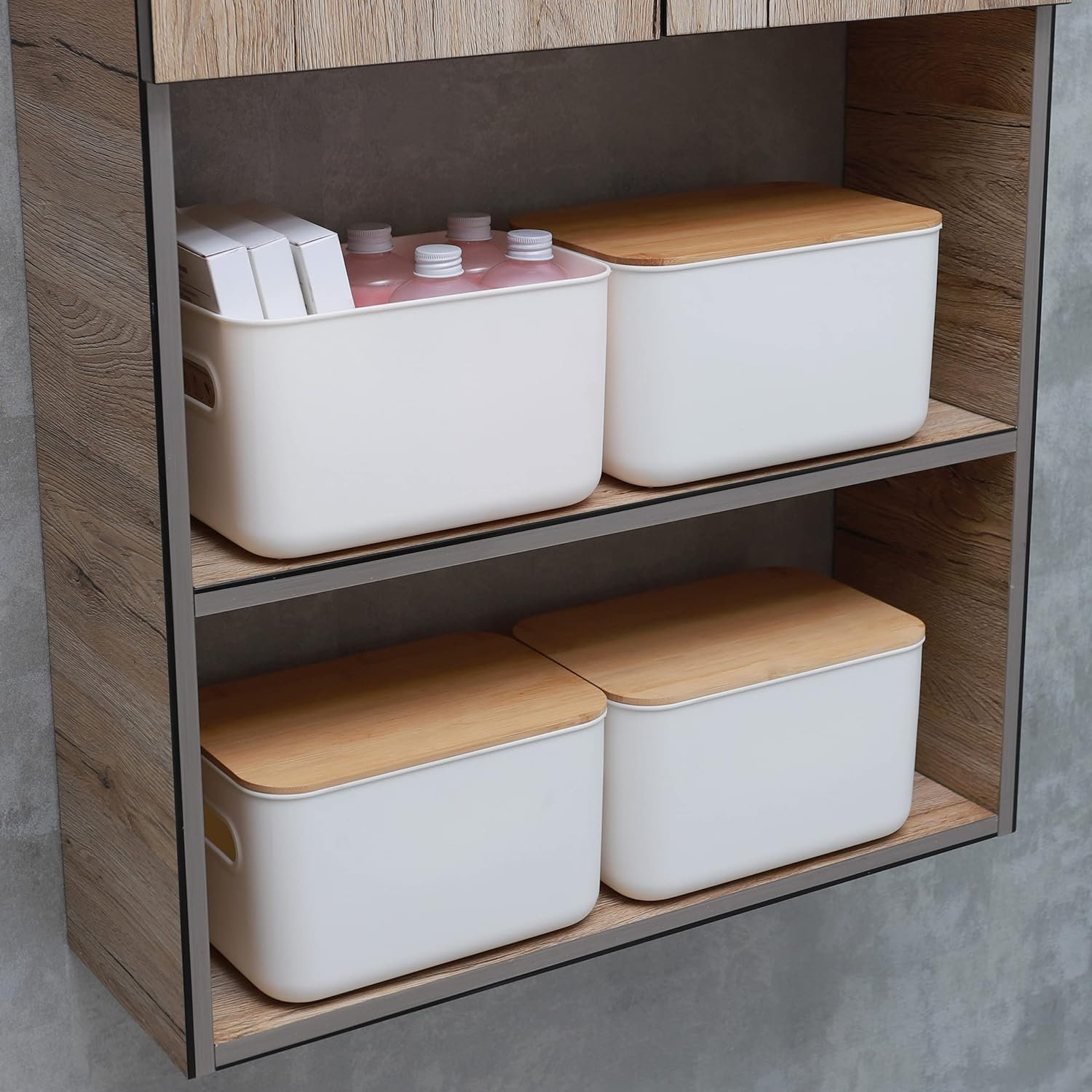 Rebrilliant 4 Packs Plastic Storage Bins With Bamboo Lids Stackable ...