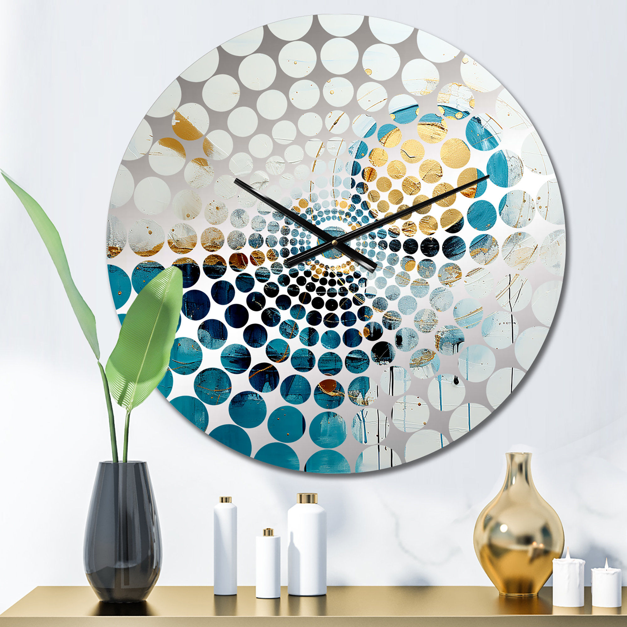 DesignArt Teal Circular Sensitivity Gold Watercolor II - Abstract ...