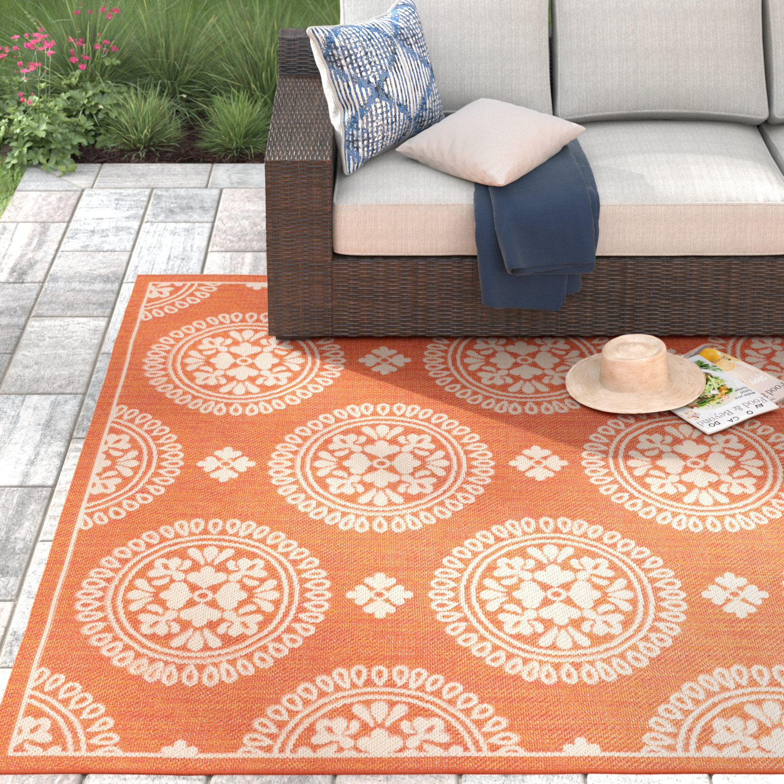 Sol 72 Outdoor™ Brecht Floral Terracotta Indoor / Outdoor Area Rug ...