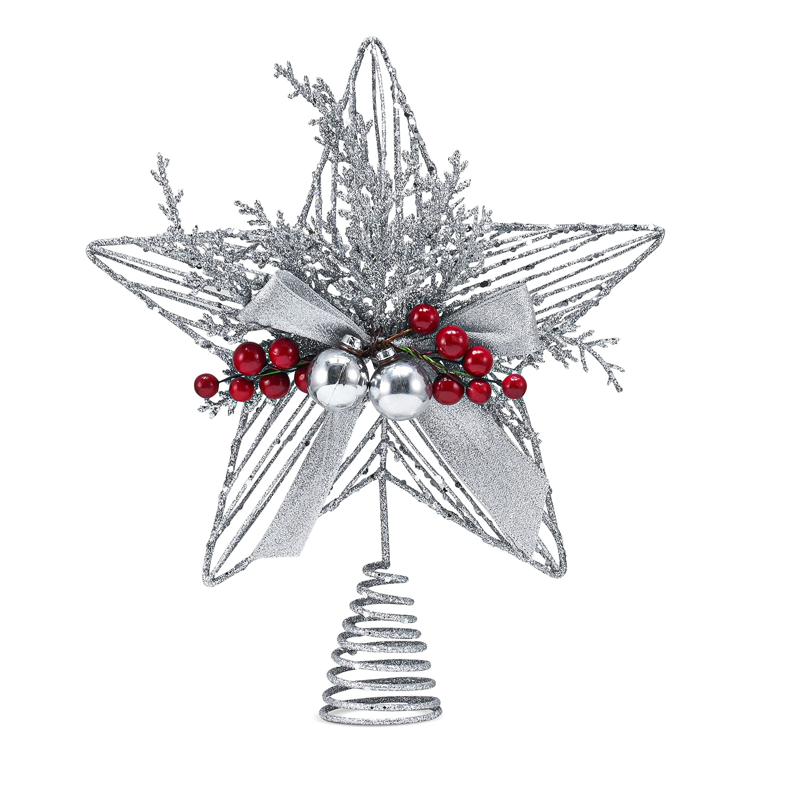 The Holiday Aisle® Silver Star Tree Topper with Bells and Mistletoe and ...
