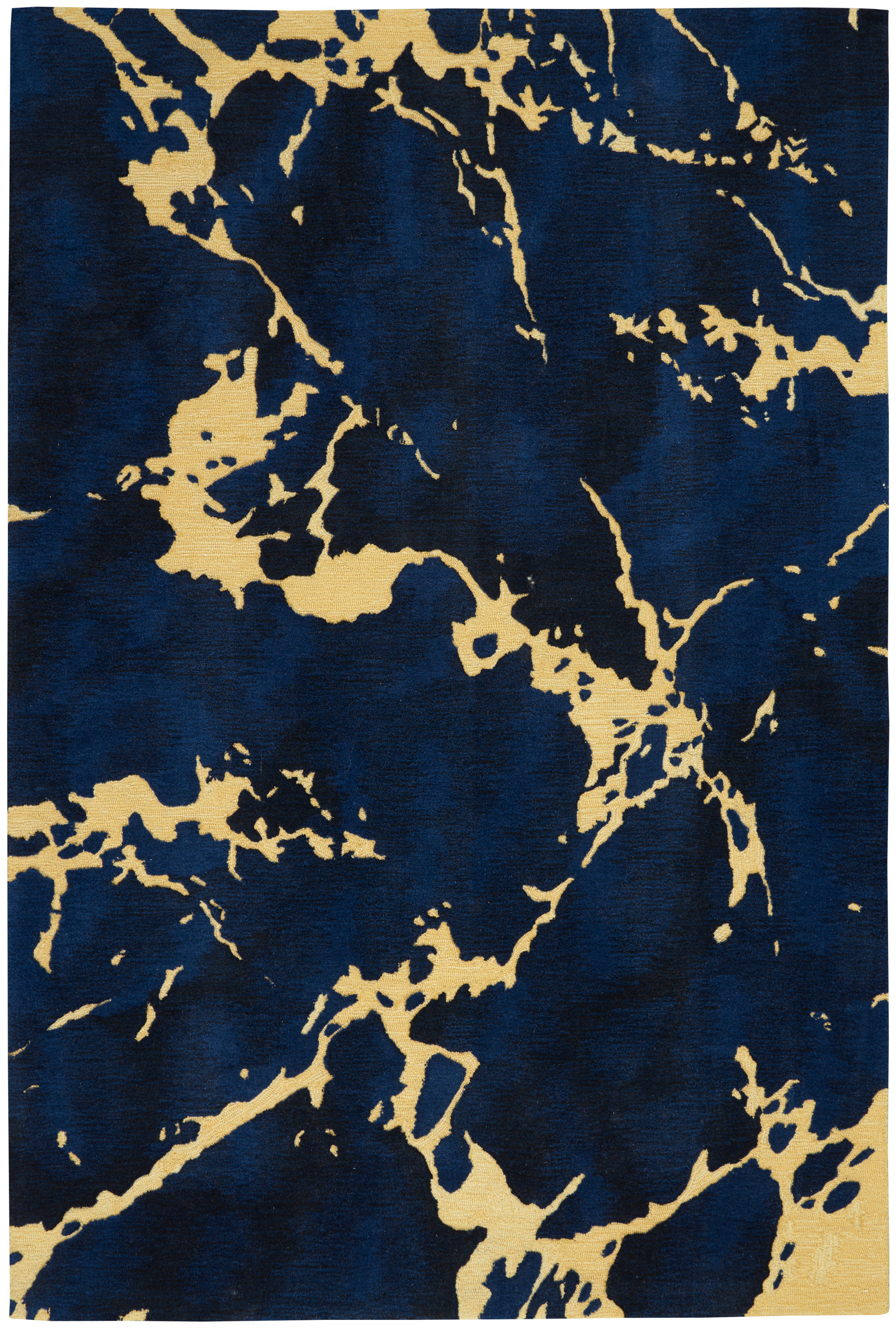 Ivy Bronx Lavonne Abstract Handmade Tufted Navy Blue/Yellow Area Rug ...