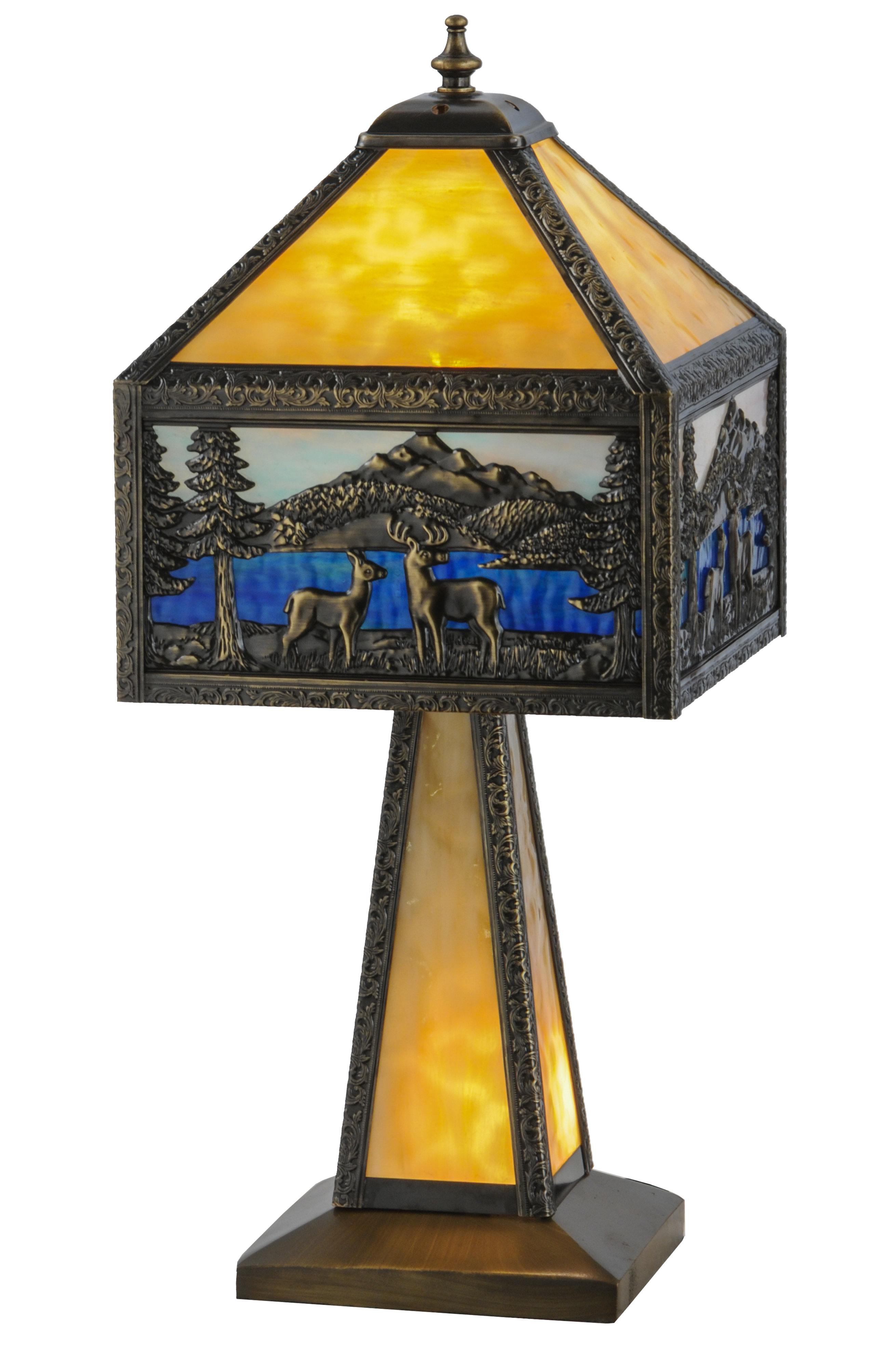 Meyda Lighting Greenbriar Oak Deer Lodge Lighted Base 21" Table Lamp ...