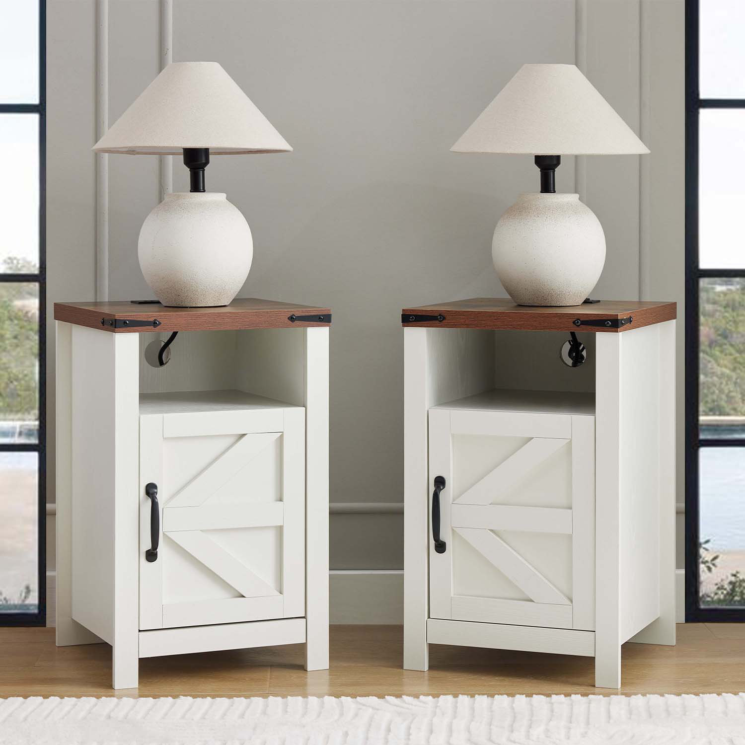 Gracie Oaks Farmhouse Night Stands With Charging Station, Set Of 2 ...