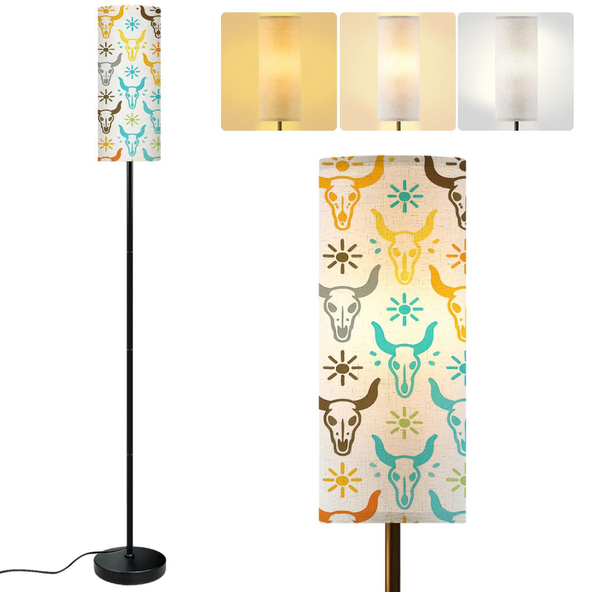 East Urban Home 68.5" Standing Floor Lamp Cow skull art Cow skeleton ...